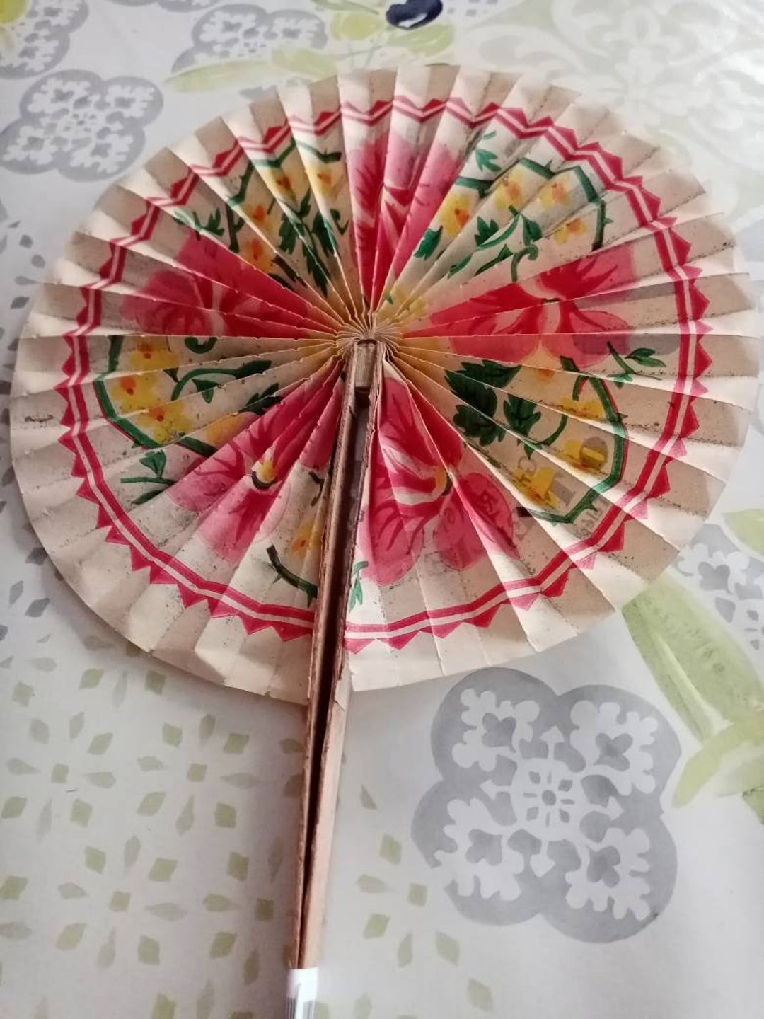 Vintage French Paper Fan, Advertising Hand Fan, Flowers, French Paper ...