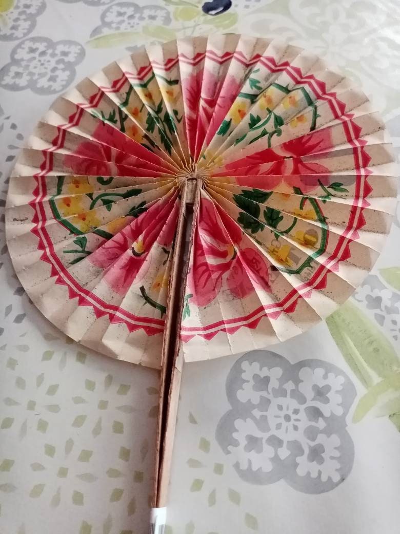 Vintage French Paper Fan, Advertising Hand Fan, Flowers, French Paper ...