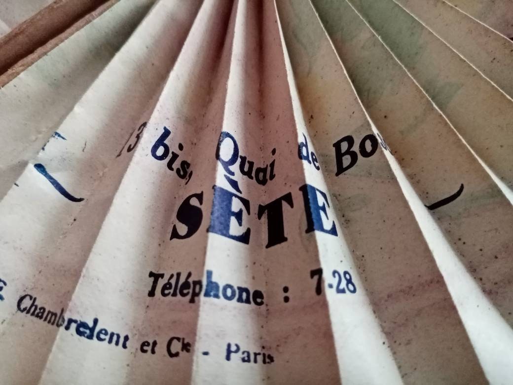 Vintage French Paper Fan, Advertising Hand Fan, Flowers, French Paper ...