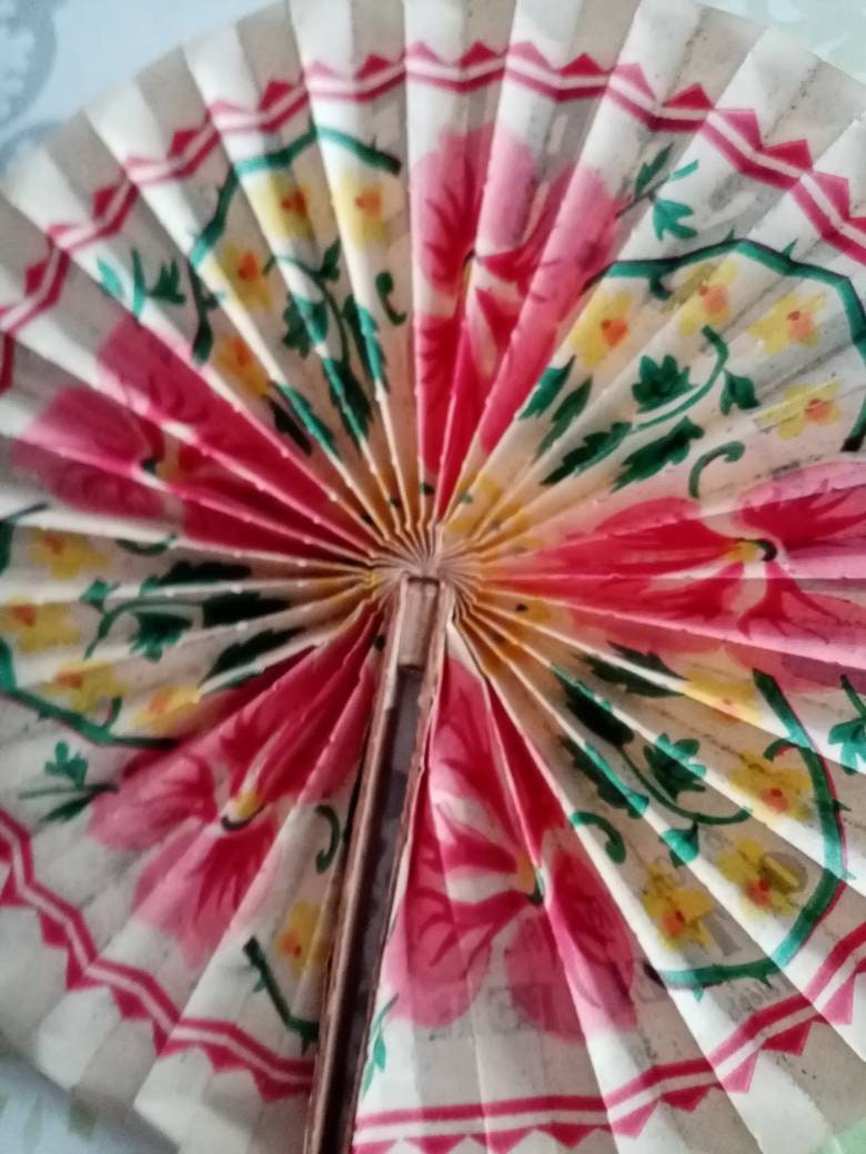 Vintage French Paper Fan, Advertising Hand Fan, Flowers, French Paper ...