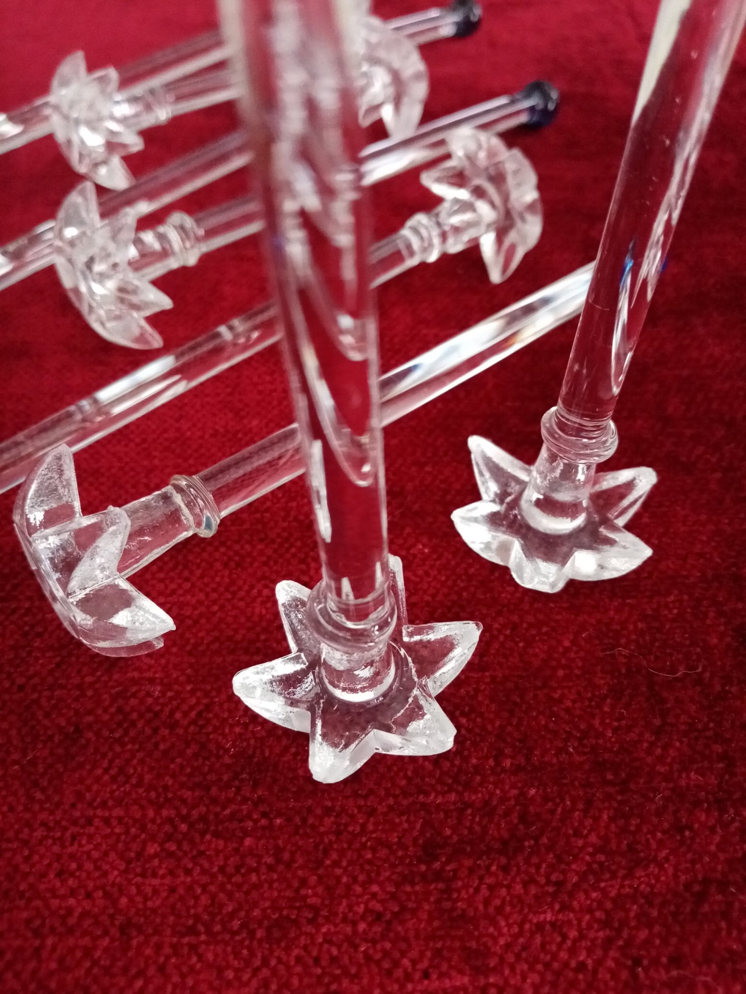 Glass Swizzle Sticks Cocktails Stirrers Vintage Solid Glass With Flower ...