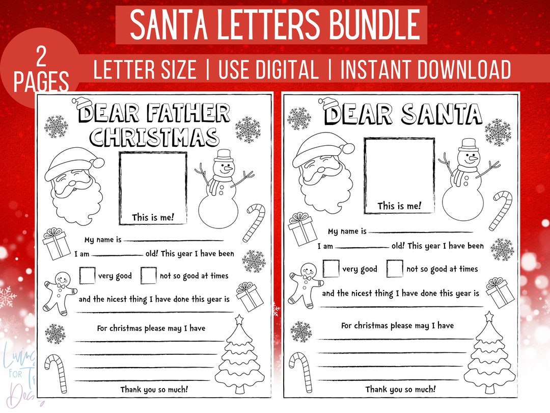 Letter to Santa Coloring Page, Printable Letter to Santa,christmas Dear ...