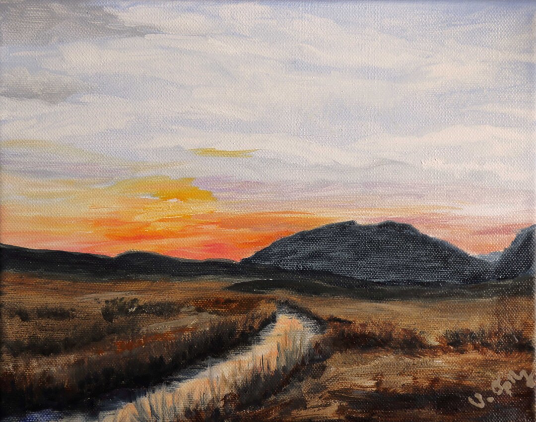 Sunset, Oil Painting, Original, Creek, Prairie, Sky, Sunset, Sunset ...