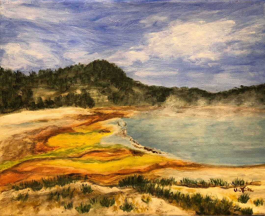 Yellowstone, Hot Spring, Oil Painting, Original, Wyoming, Thermal Pool ...