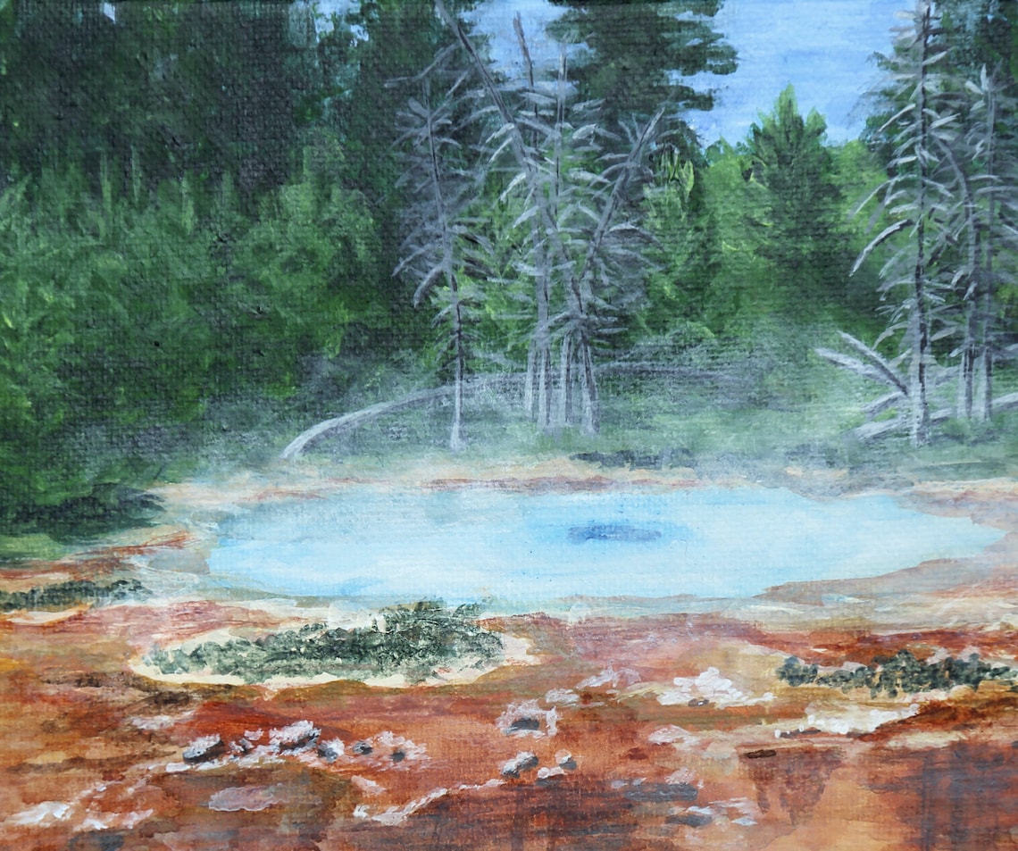 Yellowstone, Hot Spring, Oil Painting, Original, Wyoming, Water ...