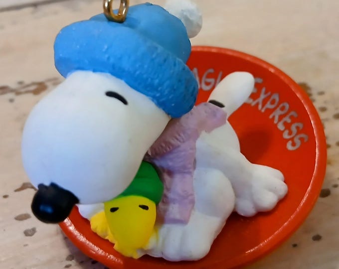 1976 Hallmark Peanuts Snoopy and Woodstock Beagle Express on Sled ...