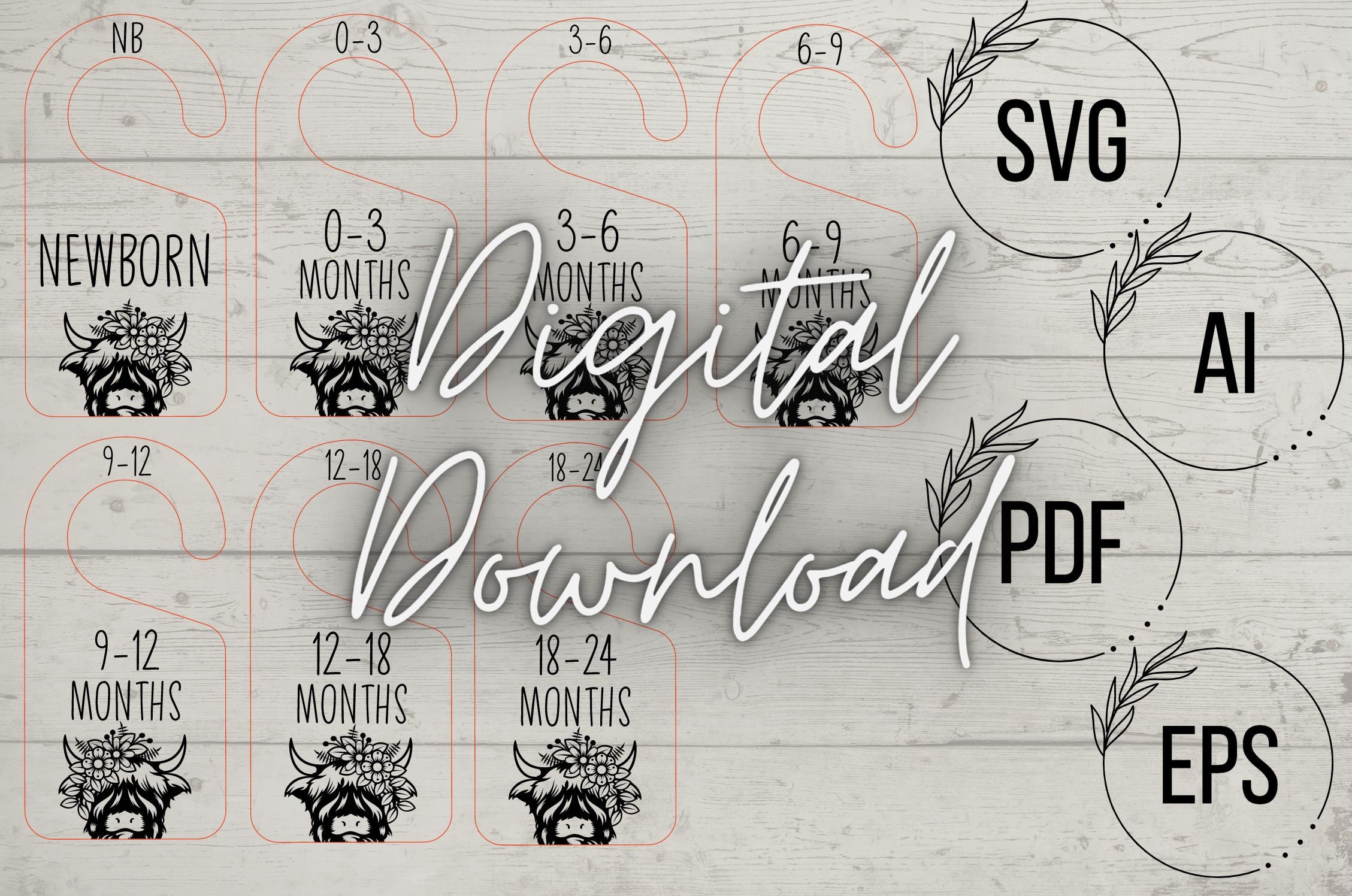 Floral Highland Cow Closet Dividers, Digital Download! SVG, AI, PDF - Etsy