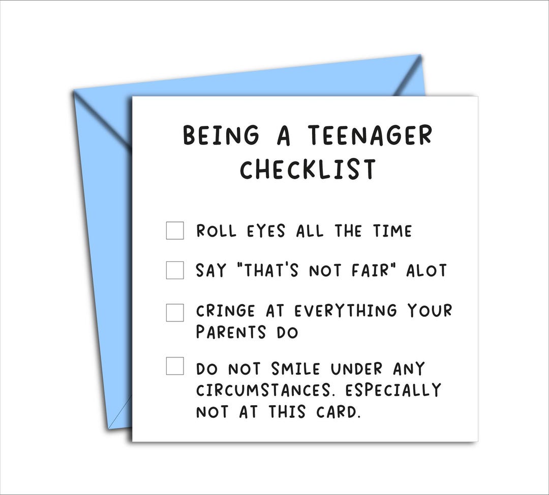 Funny Teenager Card Teenager Card Checklist - Etsy