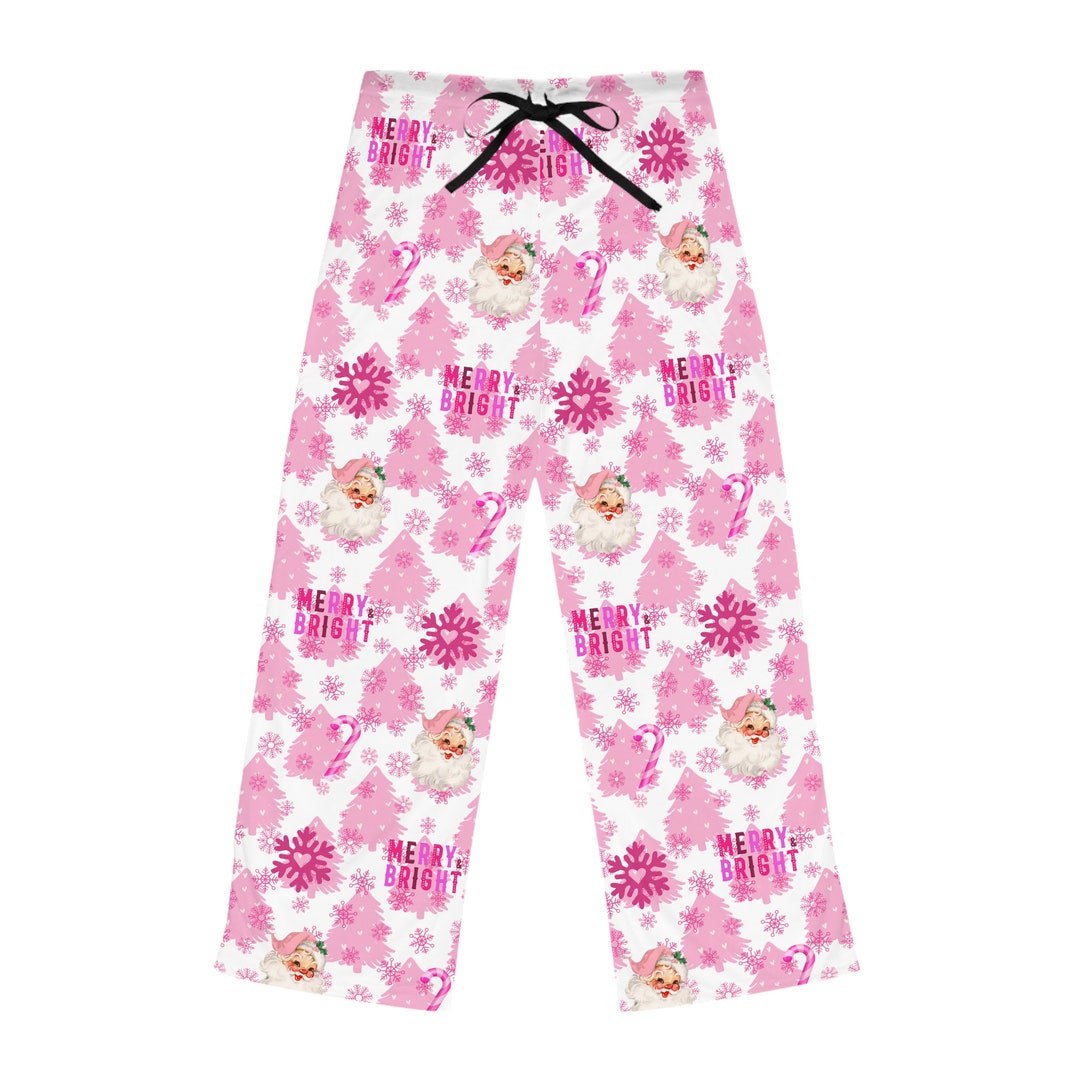 Pink Christmas Pajama Pants White Pink Santa Pajama Pants - Etsy