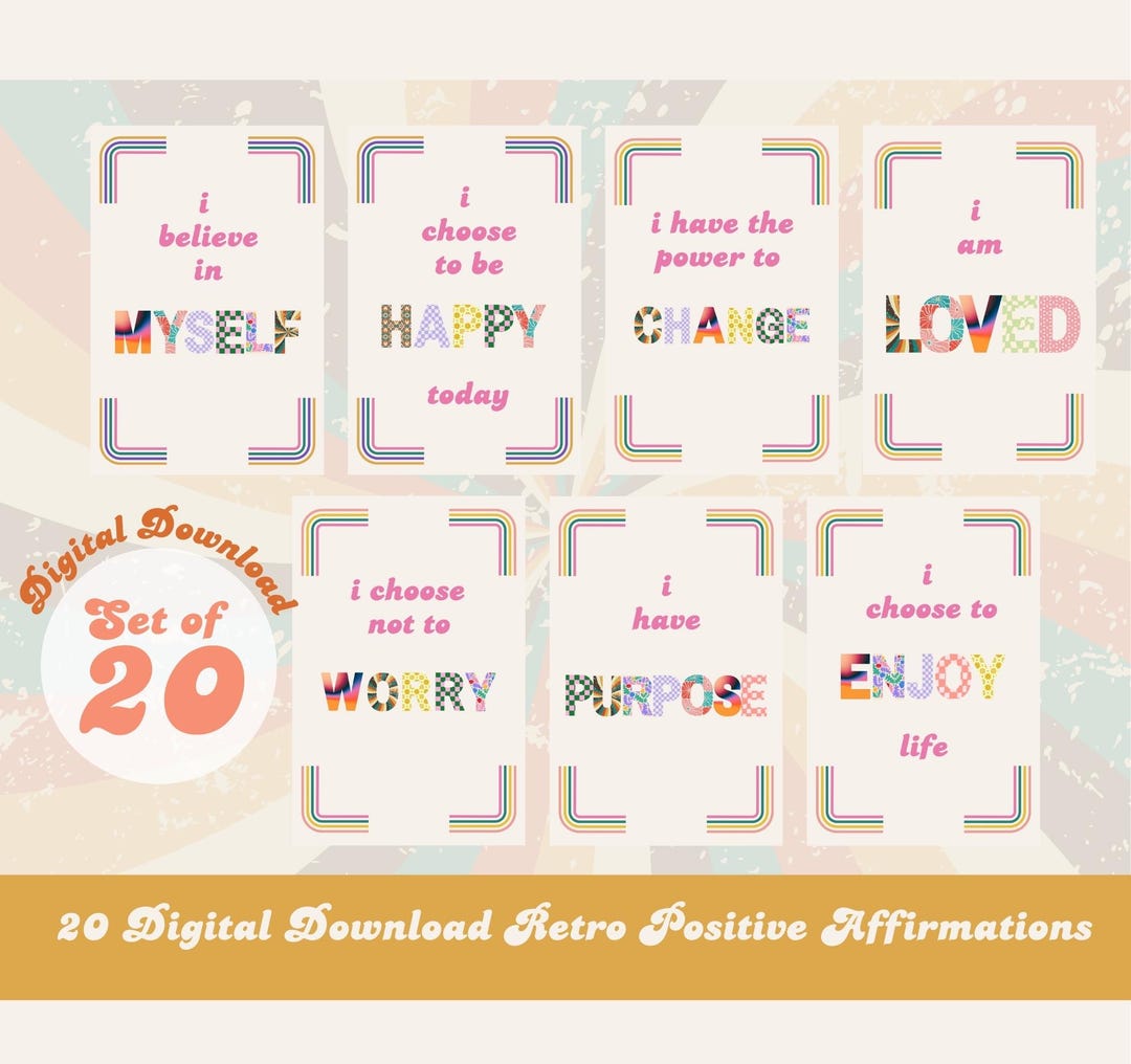 Digital Download |retro Affirmation Cards for Daily Gratitude | 20 ...