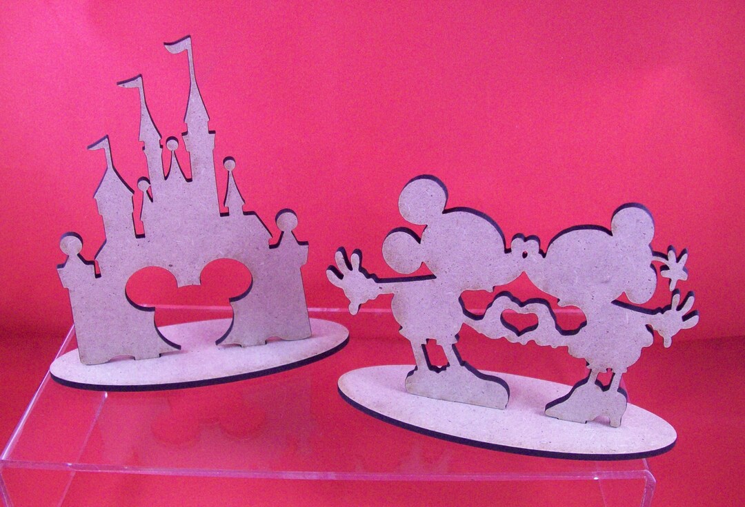 MDF Laser Cut Out Disney Castle or Mickey & Minnie on Base, Craft ...