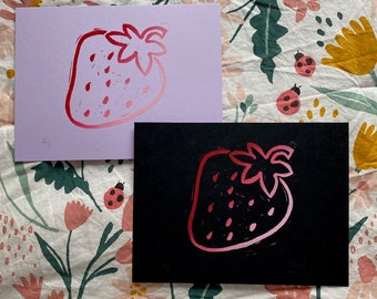 Strawberry Stamp Prints Originals / Strawberry Artwork / Berry Art ...