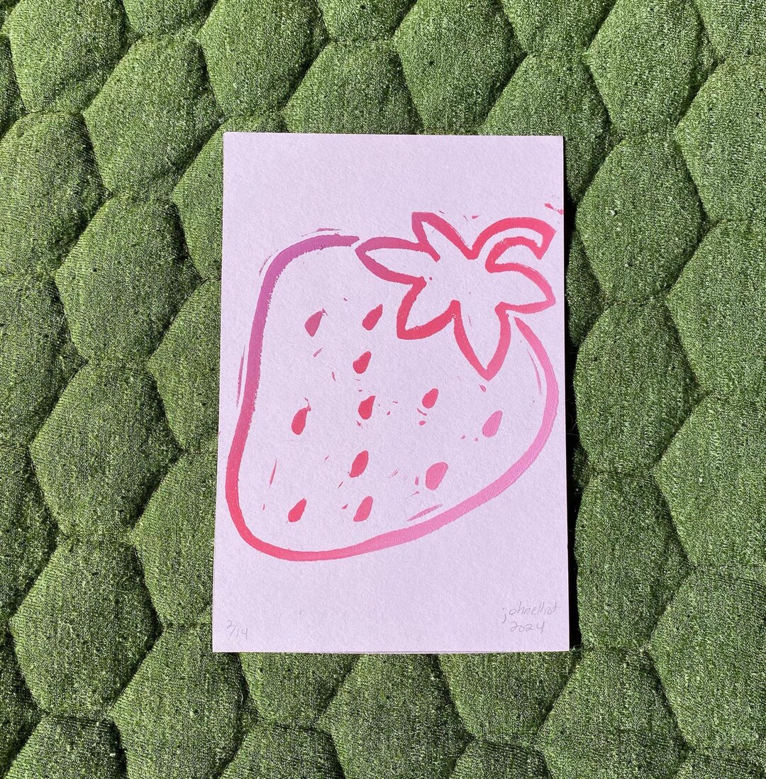 Strawberry Linocut Print - Etsy