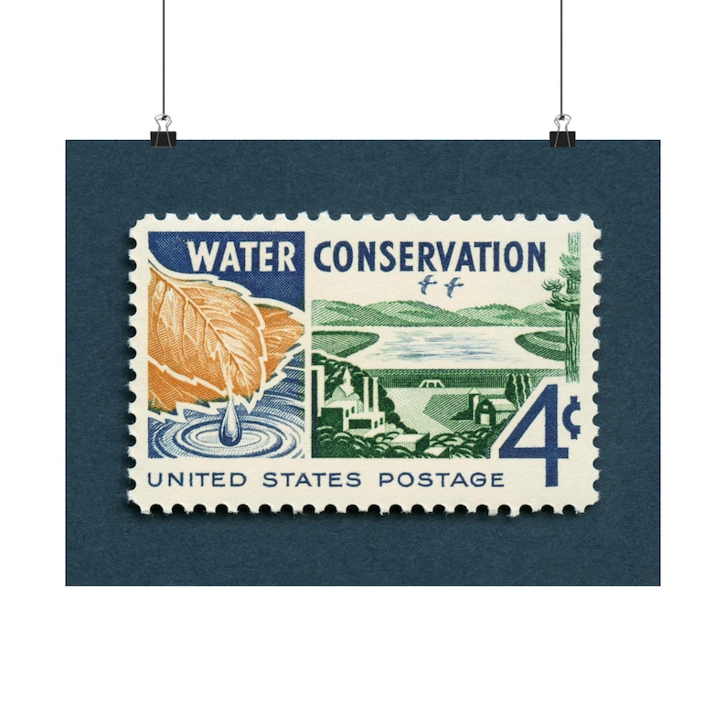 Water Conservation Stamp Print: 1960s Environmental Art - Etsy