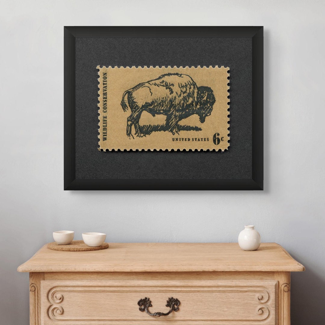Vintage Bison Postage Stamp Art Print: American Buffalo Wall Decor - Etsy