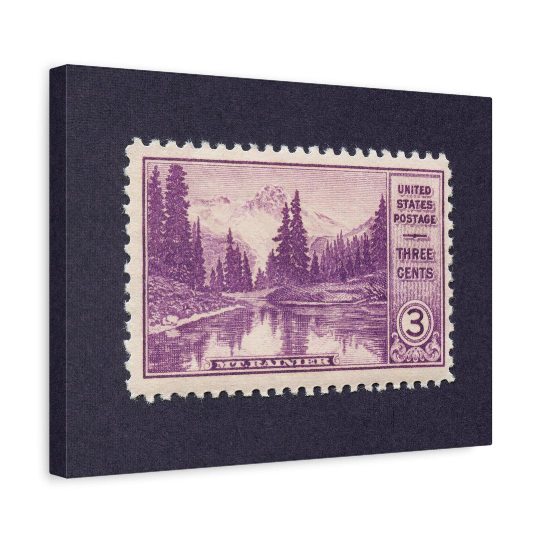 Mt. Rainier National Park Vintage Stamp Stretched Canvas, Mount Rainier ...
