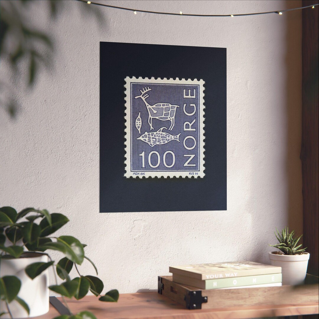 Vintage Norway Postage Stamp Art Print: Rock Art of Alta, Scandinavian ...