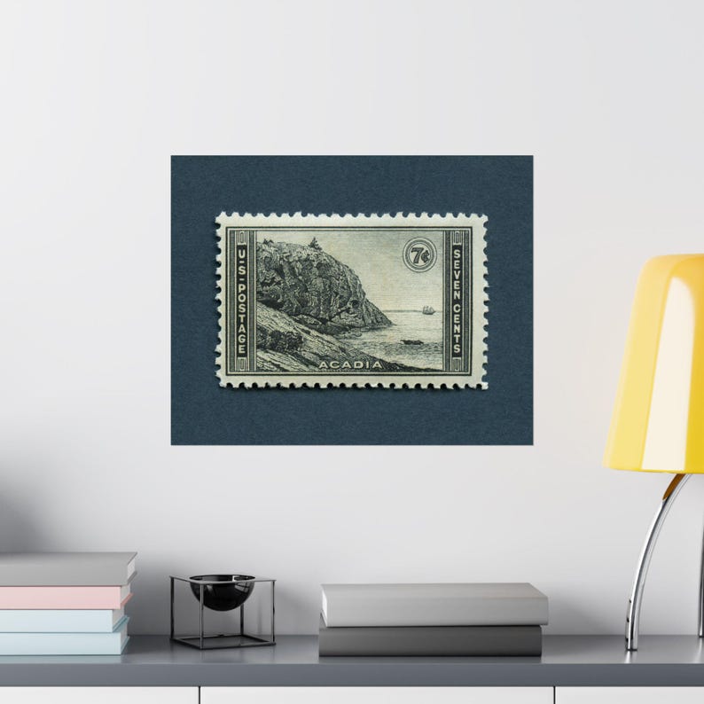 Acadia National Park Stamp Art Print: Vintage Maine Travel Poster - Etsy