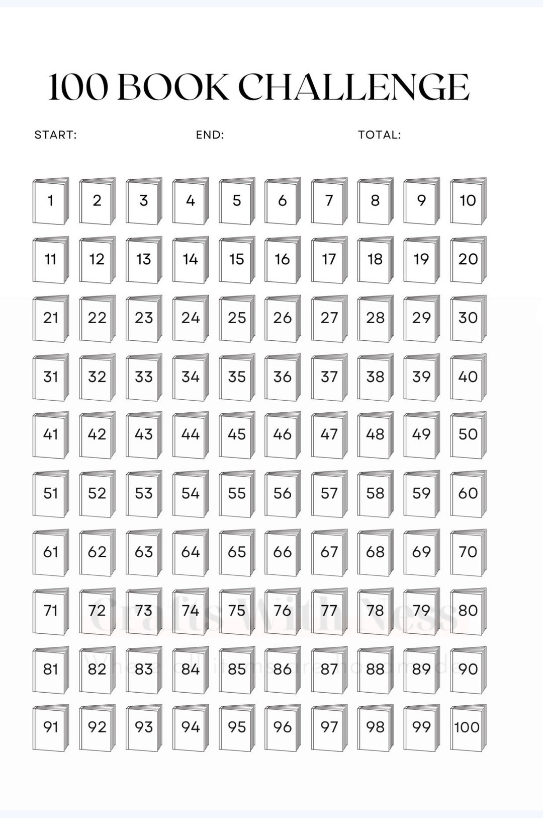 100 Book Challenge: Black and White Digital Download PDF - Etsy