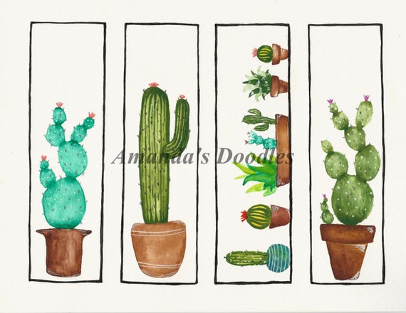 PDF DOWNLOAD Cactus Watercolor Bookmarks Hand Painted | Etsy