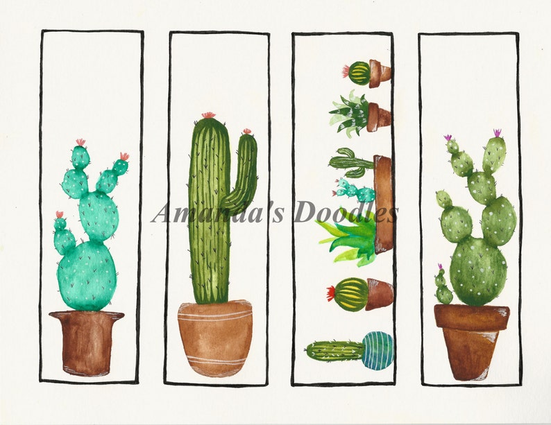 PDF DOWNLOAD - Cactus Watercolor Bookmarks - Hand Painted Bookmarks ...