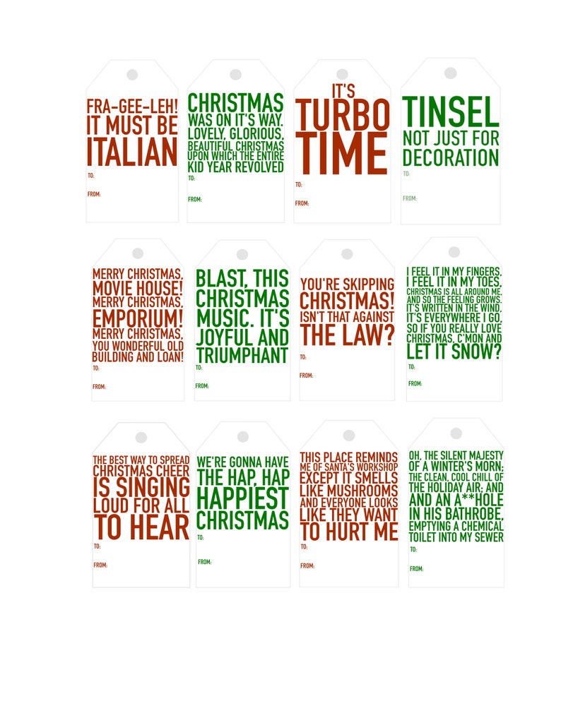 Christmas Movie Quotes Gift Tags set of 12 | Etsy