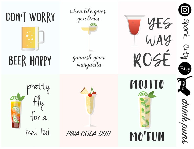 Cocktail Drink Puns Planner Stickers - Etsy