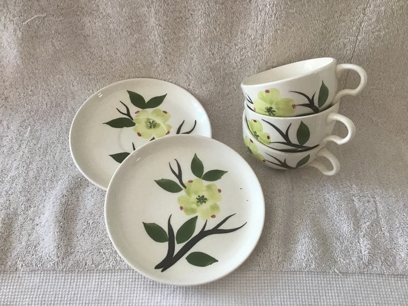 Blue Ridge Pottery Set 3 Cups, 1 Saucer, 1 Bread/desert Plate Dixie ...