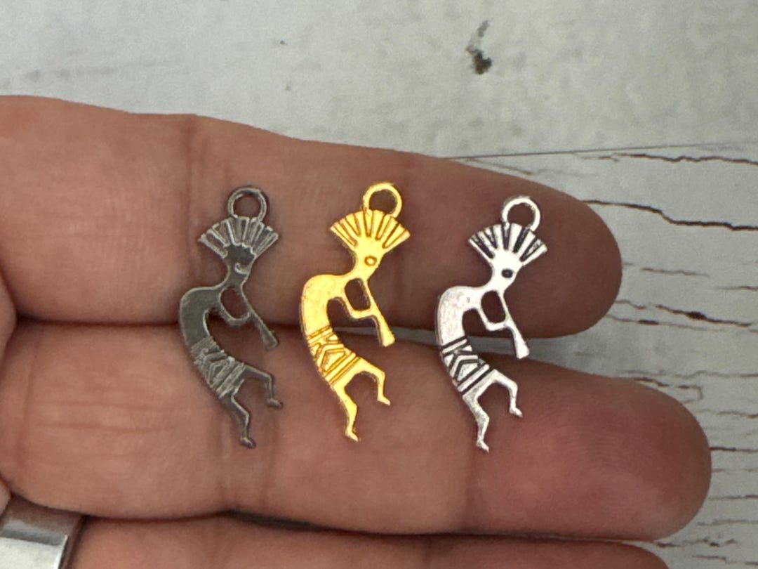 Native Kokopelli Charm, Gold Fertility Deity, Tibetan Silver Charm ...