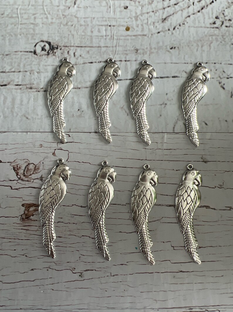 Antique Silver Parrot Charm: Large DIY Bird Pendant (58x16mm) - Etsy