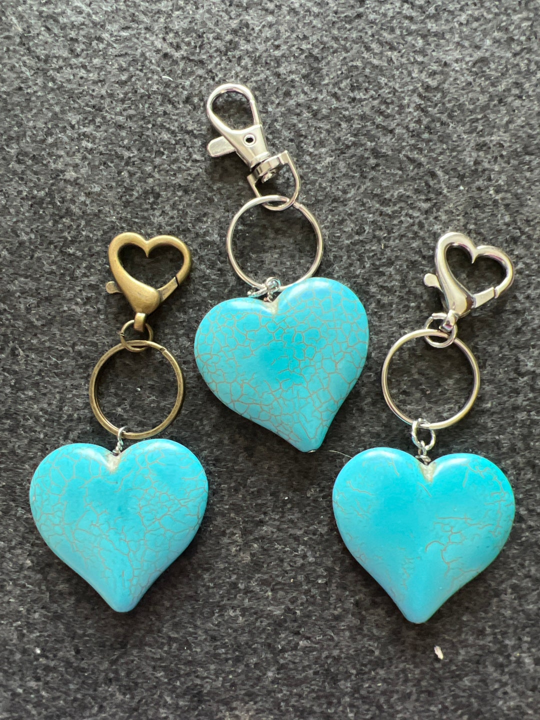 Heart Keychain, Turquoise Heart Keychain, Heart Handbag Charm, Stone ...