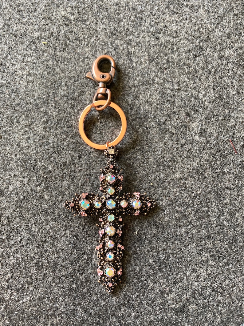 Ornate Rhinestone Cross keychain Ornate Keychain Devotion | Etsy