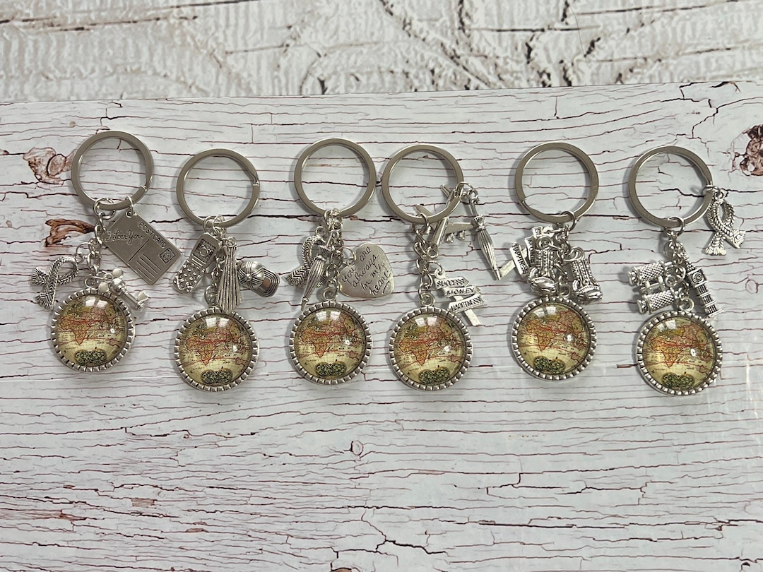 World Map Keychain, Earth Keychain, Globe Cabochon Keychains, Map Glass ...
