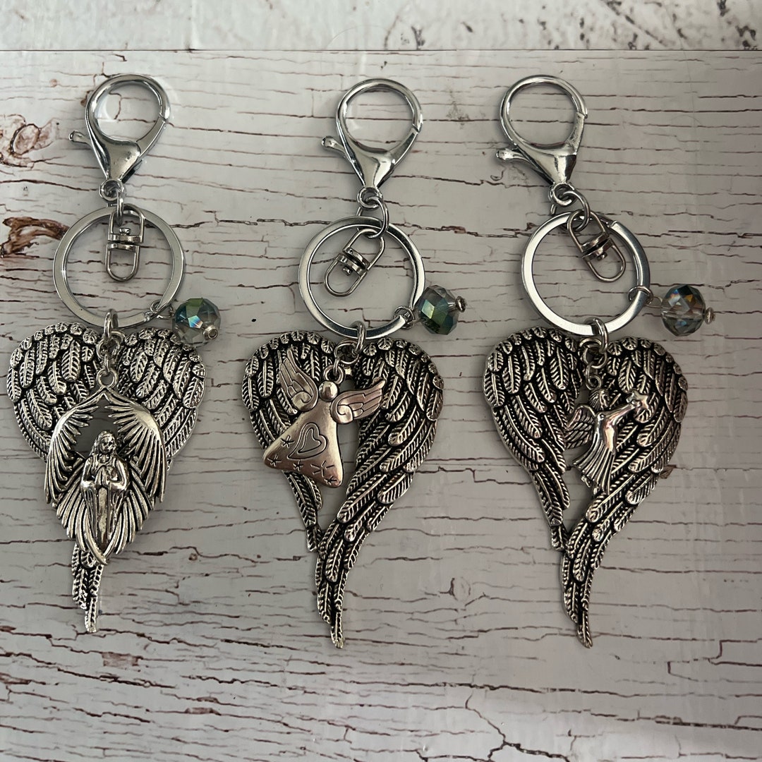 Angel Wings Keychain, Silver Keychain, Ornate Keychain, Handbag Charm ...