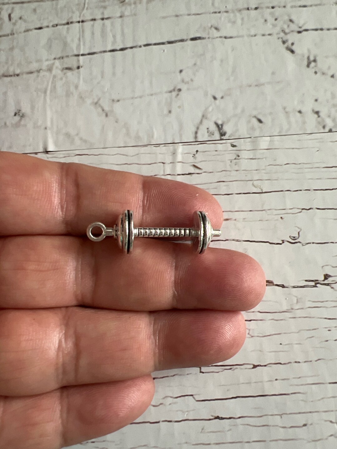 Silver Barbell Charm, 3D Dumbbell Charm, Fitness Workout Charm, Antique ...