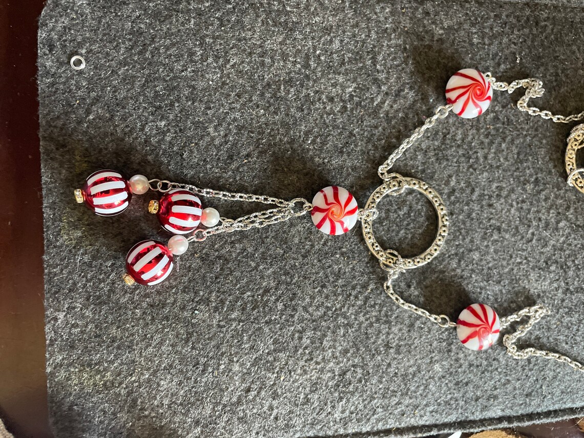 Candy Cane Necklace Holidays Necklace String Necklace Glass | Etsy