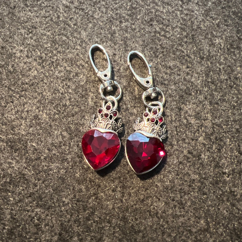 Red Rhinestone Heart Pendant Zipper Pull, Rhinestone Zipper Pull, Red ...