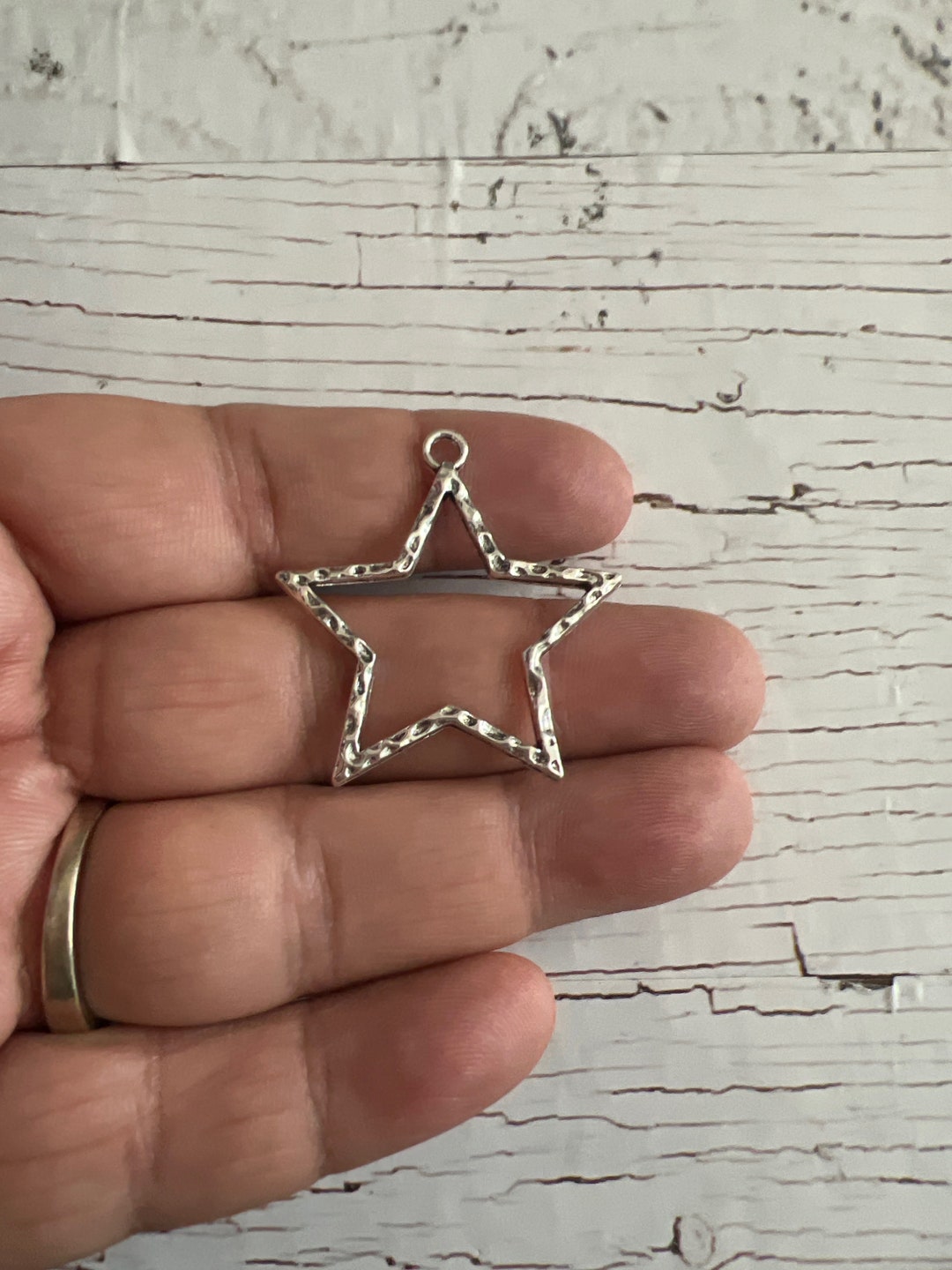 Large Silver Star Charm, Star Charm, Wire Star Charm, Silver Hammered ...