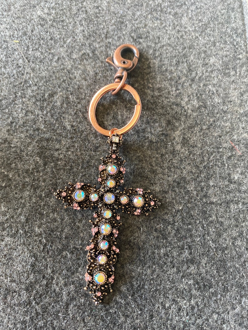 Ornate Rhinestone Cross keychain Ornate Keychain Devotion | Etsy