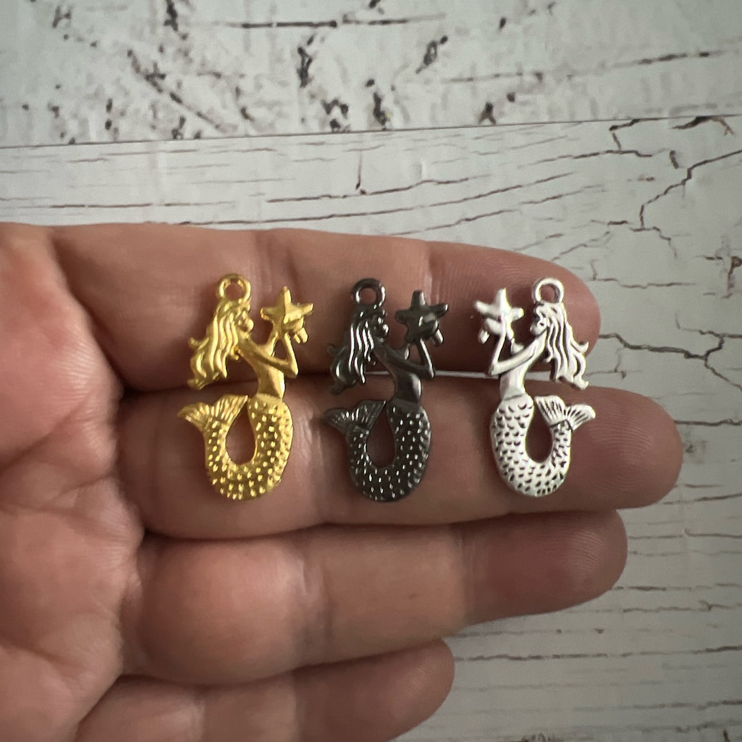 Double Sided Mermaid Charms: Zinc Alloy Sea Creature Pendants (28x17mm ...