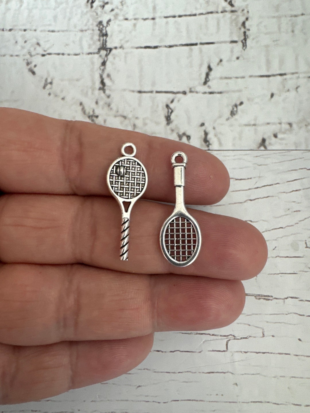 Tennis Racket, Tibetan Silver Racket, Sport Charm, Double Sided Tennis ...