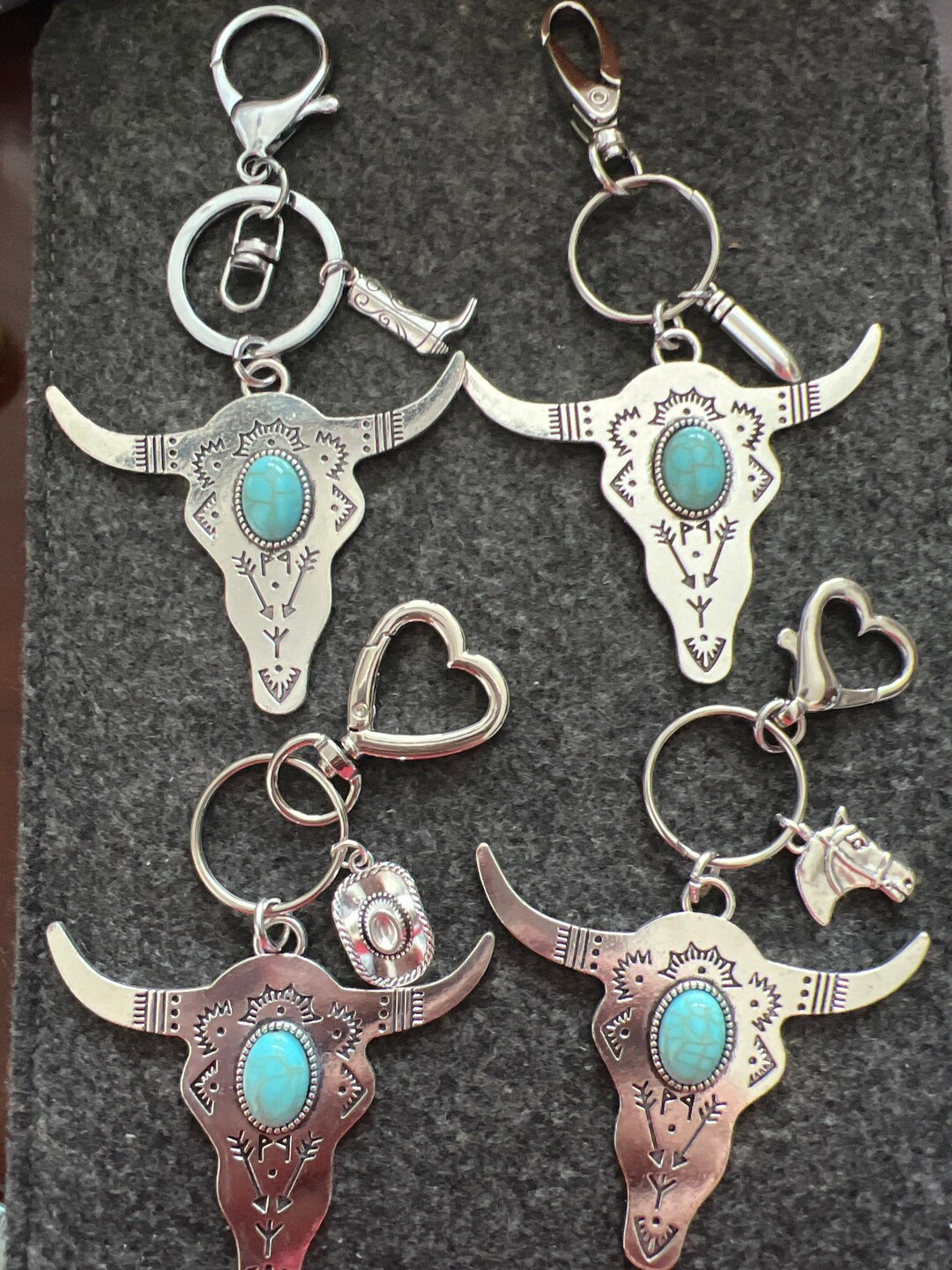 Texas Bull Longhorn Keychain, Western Style Keychain, Handbag Charm ...