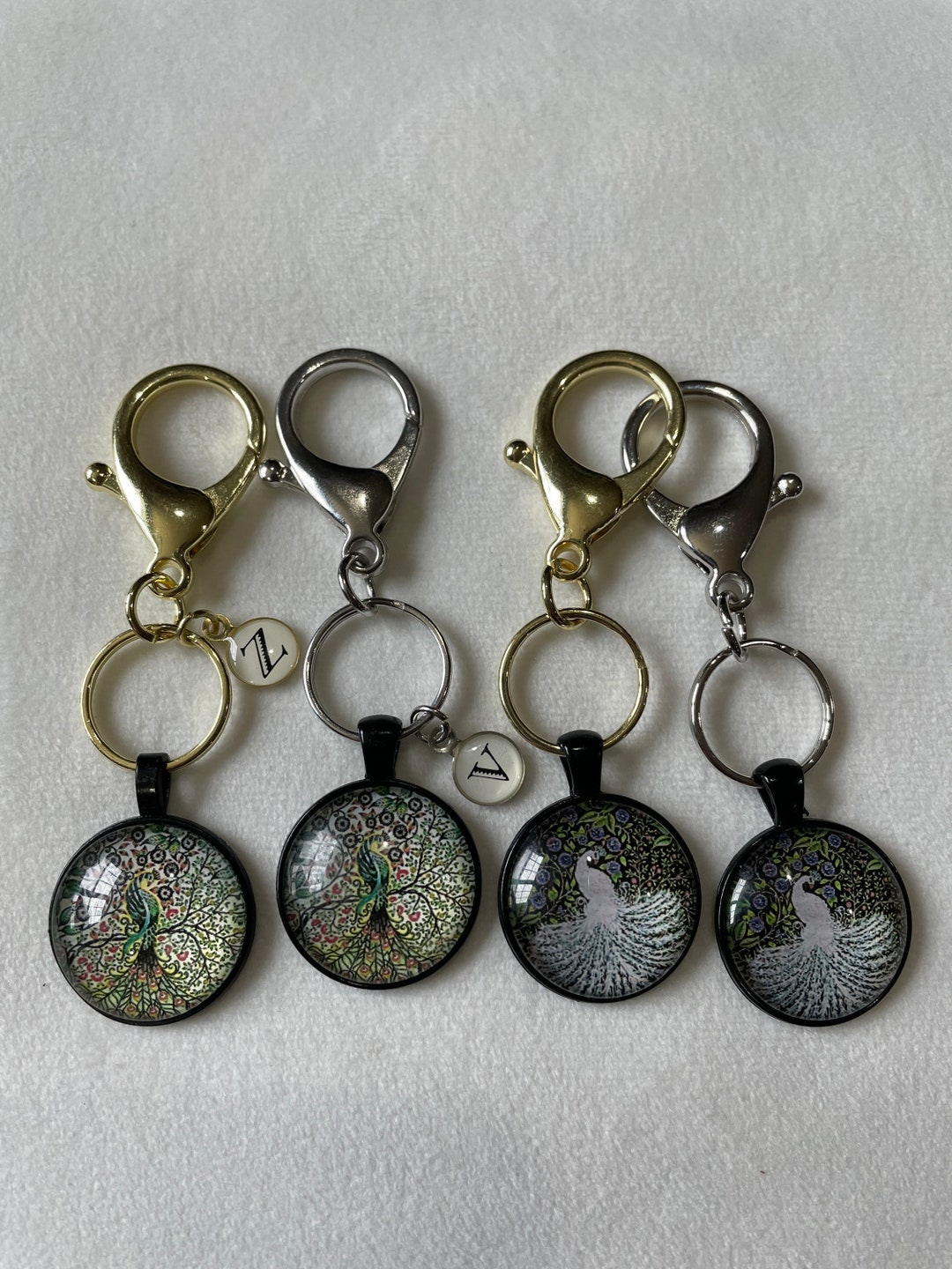 Green Peacock Keychain, White Peacock Keychain, Peacock Jewelry, Bird ...