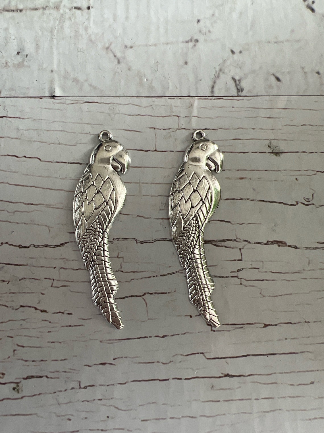 Antique Silver Parrot Charm: Large DIY Bird Pendant (58x16mm) - Etsy