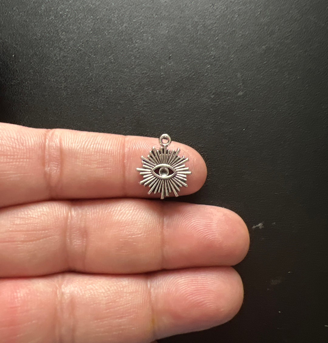 Double Sided Eye Charm, Sun Eye Charm, Sunshine Charm, Antique Silver ...