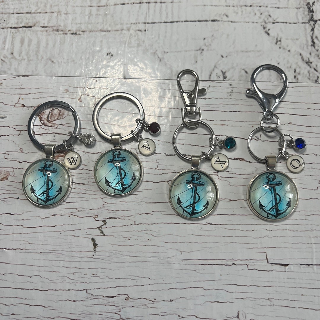 Anchor Rope Sea Cabochon Keychain, Anchor Keychain, Silver Anchor ...