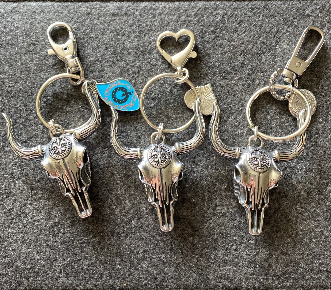 Texas Bull Longhorn Keychain, Stainless Steel Keychain, Western Style ...