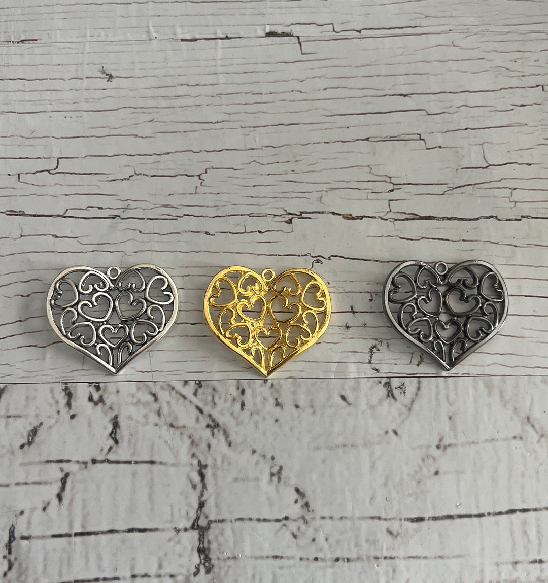 Heart Charm, Heart of Heart Charm, Gold Heart Charm, Gun Metal Heart ...