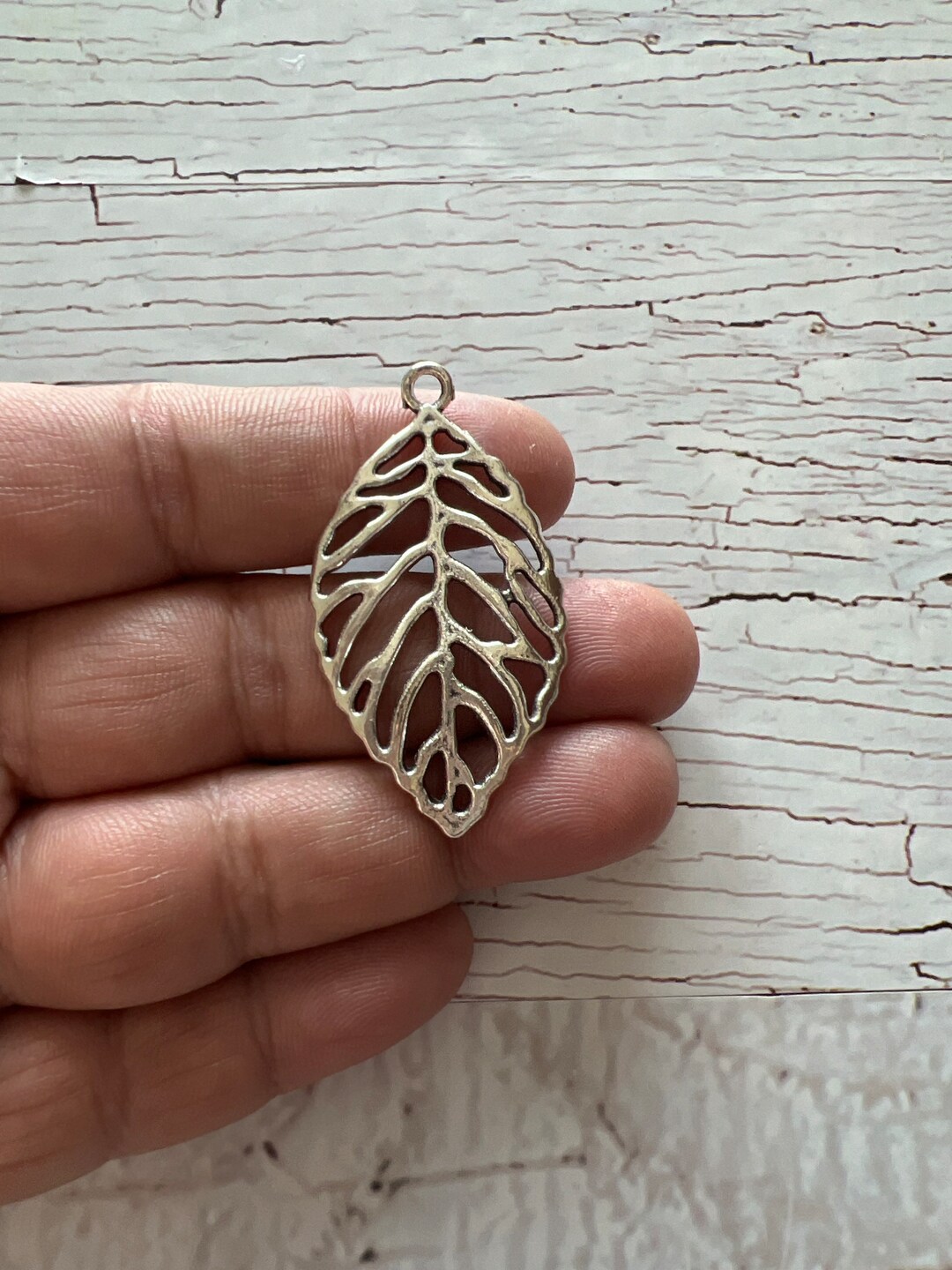 Vintage Antique Silver Metal Hollow Leaf Pendant, Large Silver Leaf ...