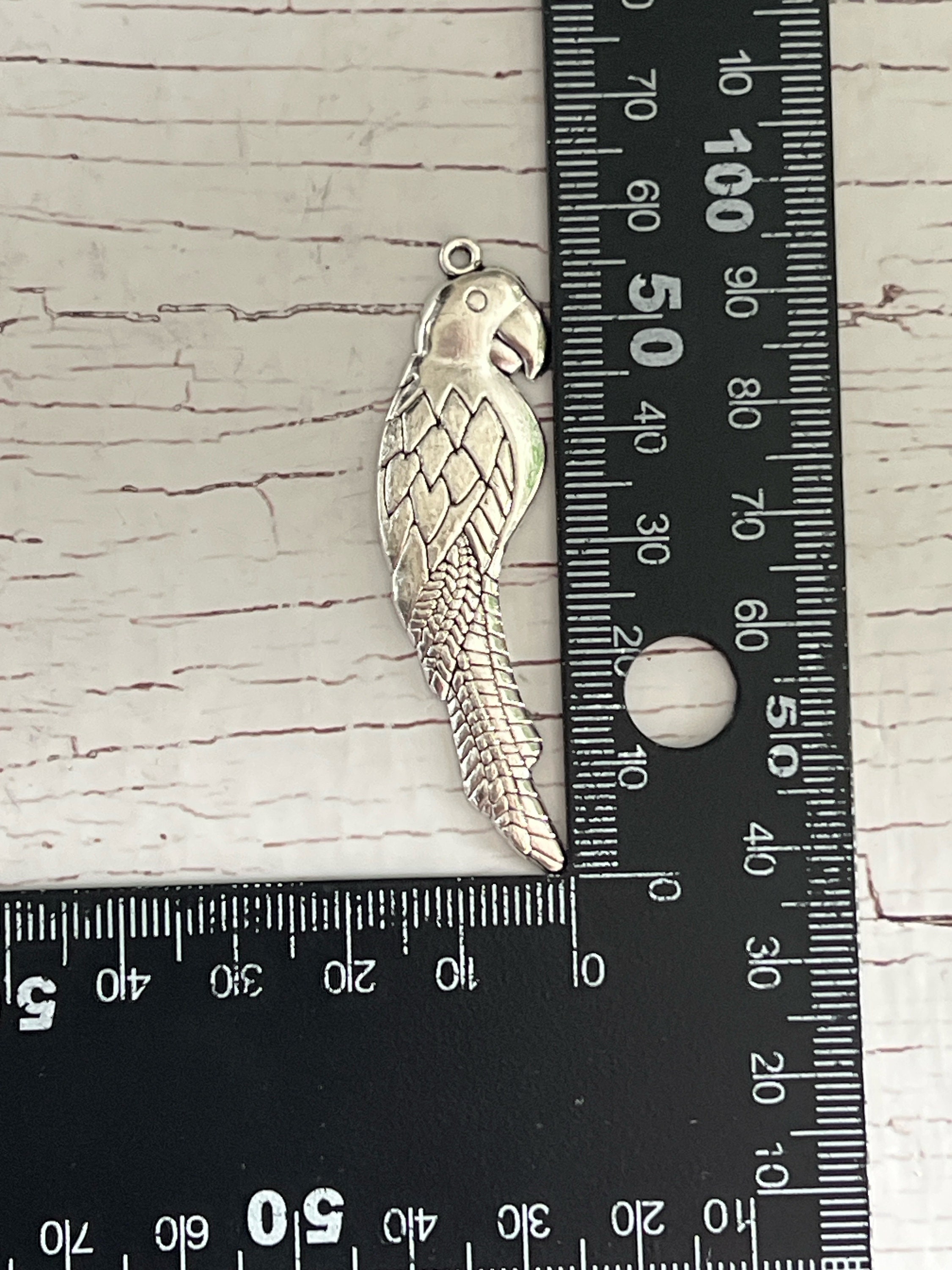 Antique Silver Parrot Charm: Large DIY Bird Pendant (58x16mm) - Etsy
